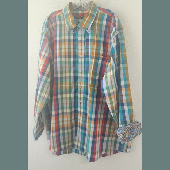 Alan Flusser | Shirts | Alan Flusser Mens Plaid Flip Cuff Long Sleeve Button Down Shirt Xxl ...